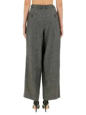 Max Mara Wide Leg Virgin Wool Blend Trousers - Gray