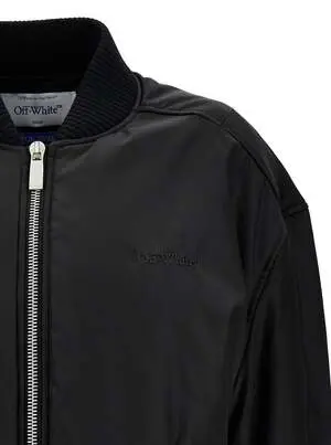 Off-White Black Nylon Bomber Jacket With Tonal Logo Embroidery - Multicolor