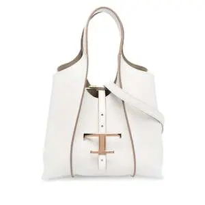 TOD'S TOD'S White Calf Leather Tote Bag With Logo Charm White