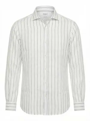 Brunello Cucinelli Stripe Linen Easy Fit Shirt With Spread Collar - Multicolor