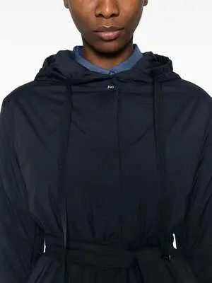 Herno Nylon Hooded Jacket With Belt - Blue