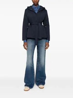 Herno Nylon Hooded Jacket With Belt - Blue