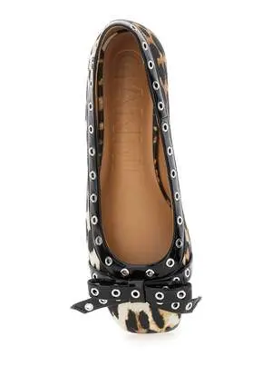 GANNI Ballet Flats With Eyelets And Leopard Print - Multicolor