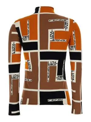 Fendi Geometric Print Long Sleeve Polo Neck Sweater - Multicolor