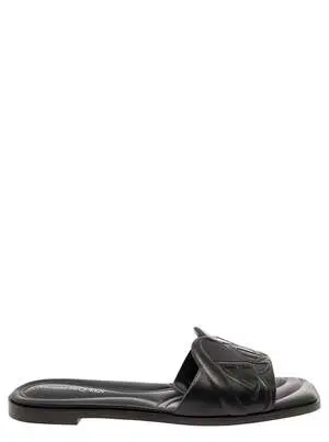 Alexander McQueen Quilted Leather Logo Motif Sandals - Black