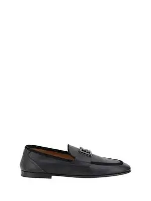 Dolce & Gabbana Leather Loafers With Dg Plaque - Black
