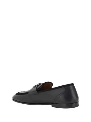Dolce & Gabbana Leather Loafers With Dg Plaque - Black