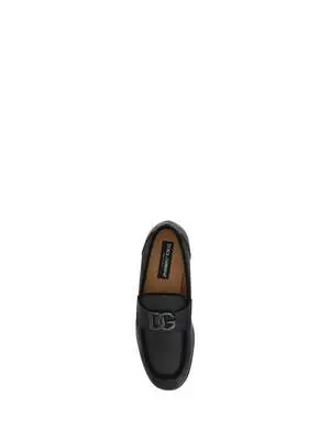 Dolce & Gabbana Leather Loafers With Dg Plaque - Black