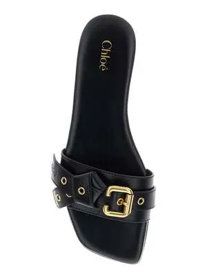 Chloé Mae Slip-on Leather Sandals With Embossed Logo - Black