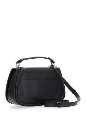 Gucci Leather Blondie Handbag With Gg Logo Plaque - Black