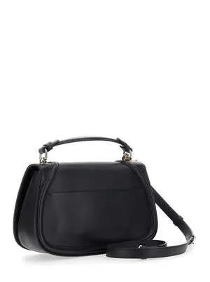 Gucci Leather Blondie Handbag With Gg Logo Plaque - Black