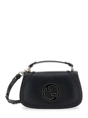 Gucci Leather Blondie Handbag With Gg Logo Plaque - Black
