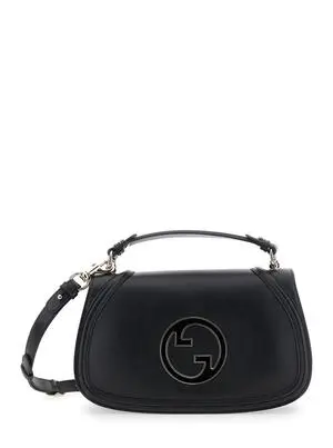 Gucci Leather Blondie Handbag With Gg Logo Plaque - Black