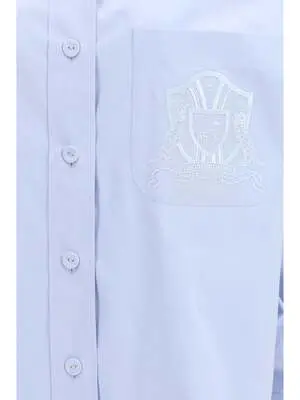 Thom Browne Oversized Cotton Shirt With Embroidered Logo - Blue