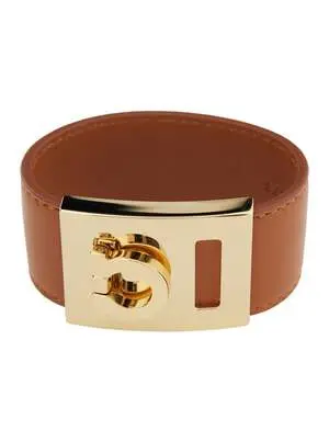 FERRAGAMO Leather Hug Bracelet With Gancini Detail - Brown