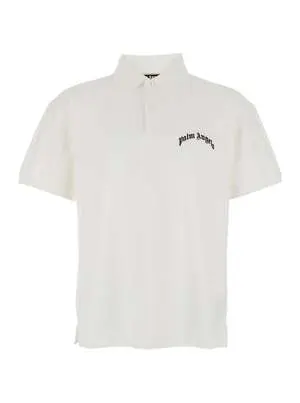 Palm Angels White Polo Shirt With Logo Lettering On Front And Rear In Cotton Piquet - Multicolor