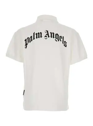 Palm Angels White Polo Shirt With Logo Lettering On Front And Rear In Cotton Piquet - Multicolor