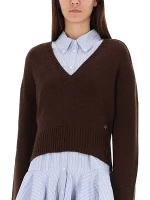 GANNI V-neck Sweater - Brown