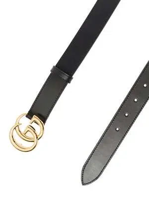 Gucci Leather Belt With Gg Metal Buckle - Black