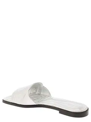 Alexander McQueen Metallic Leather Flat Sandals With Embossed Motif - Silver