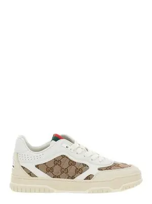 Gucci Low Top Sneakers With Gg Supreme Canvas And Web Detail - Cream
