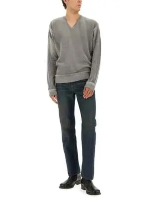 Our Legacy Parallel Mesh V-neck Sweater In Grey - Gray