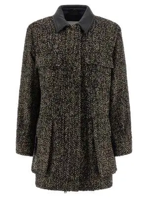 Max Mara Angio Wool Tweed Jacket With Leather Collar