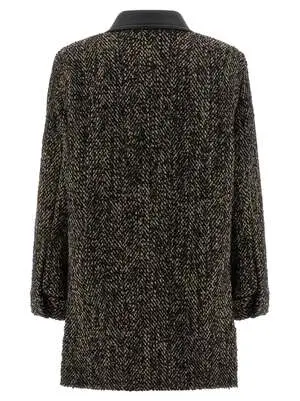 Max Mara Angio Wool Tweed Jacket With Leather Collar