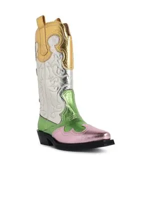 GANNI Western Embroidered Eco Leather Boots - Multicolor