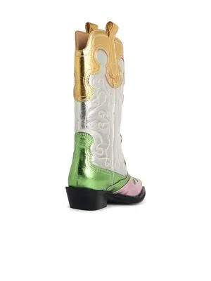 GANNI Western Embroidered Eco Leather Boots - Multicolor