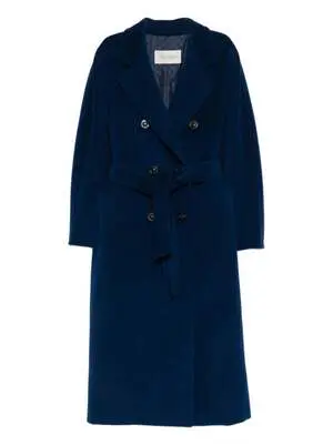 Max Mara Madame Wool Cashmere Double-breasted Belted Coat - Blue