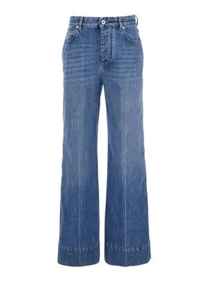 Bottega Veneta Indigo Blue Cotton Blend Jeans With Turn-up Hem
