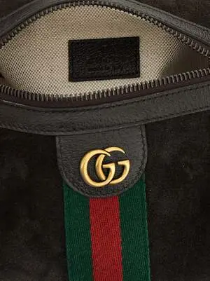 Gucci Ophidia Mini Handbag In Suede And Leather - Brown