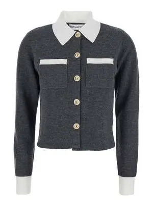SELF-PORTRAIT Cropped Cardigan With Contrasting Collar - Multicolor