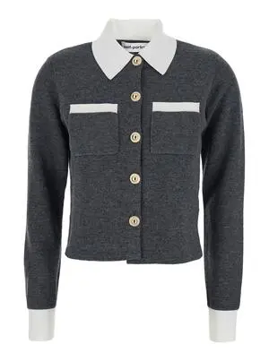 SELF-PORTRAIT Cropped Cardigan With Contrasting Collar - Multicolor