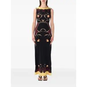 MARINE SERRE Floral Print Sleeveless Floor Length Dress - Black