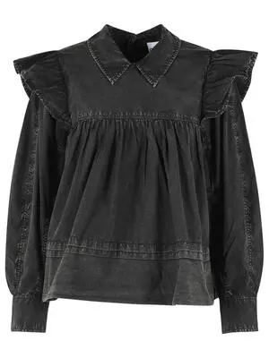 GANNI GANNI Organic Cotton Blouse With Ruffle Shoulders