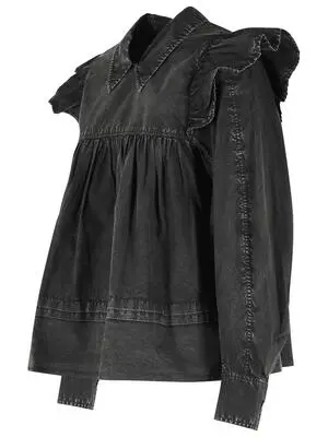 GANNI Organic Cotton Blouse With Ruffle Shoulders