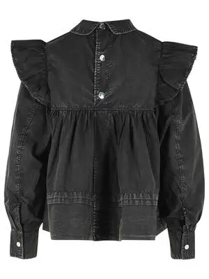 GANNI Organic Cotton Blouse With Ruffle Shoulders
