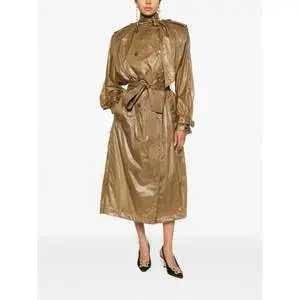 Saint Laurent High Neck Double-breasted Trench Coat - Cream