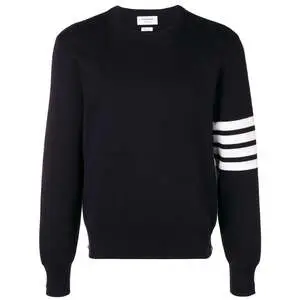 Thom Browne Navy Cotton Fine Knit Crew Neck Long Sleeve Sweater - Blue