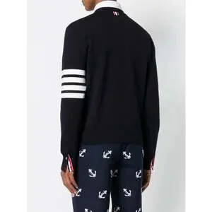 Thom Browne Navy Cotton Fine Knit Crew Neck Long Sleeve Sweater - Blue