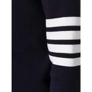 Thom Browne Navy Cotton Fine Knit Crew Neck Long Sleeve Sweater - Blue