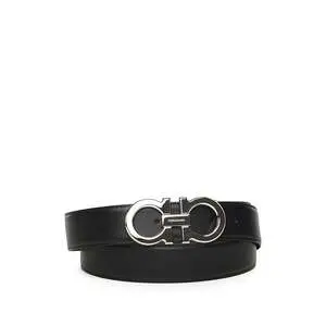 FERRAGAMO Reversible Gancini Buckle Leather Belt - Black