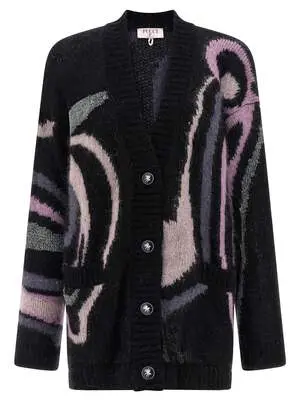 Emilio Pucci Marmo" Print Mohair Blend Cardigan - Black