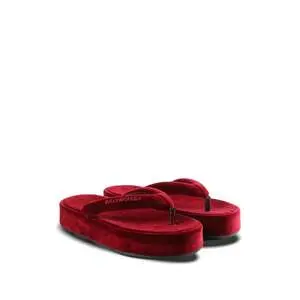Balenciaga Burgundy Velvet Platform Thong Sandals