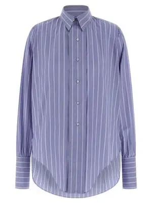 MAISON MARGIELA Striped Cotton Shirt With Curved Hem - Blue