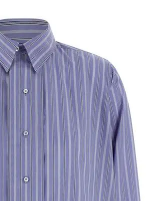 MAISON MARGIELA Striped Cotton Shirt With Curved Hem - Blue