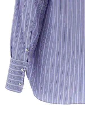 MAISON MARGIELA Striped Cotton Shirt With Curved Hem - Blue
