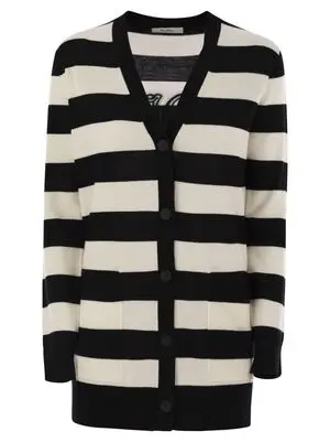Max Mara Long Striped Virgin Wool Cardigan With "1951" Applique - Multicolor